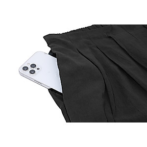 ebossy Women's Summer Drawstring Elastic Waist Cotton Linen Utility Beach Palazzo Pants Pockets (XL, Black)