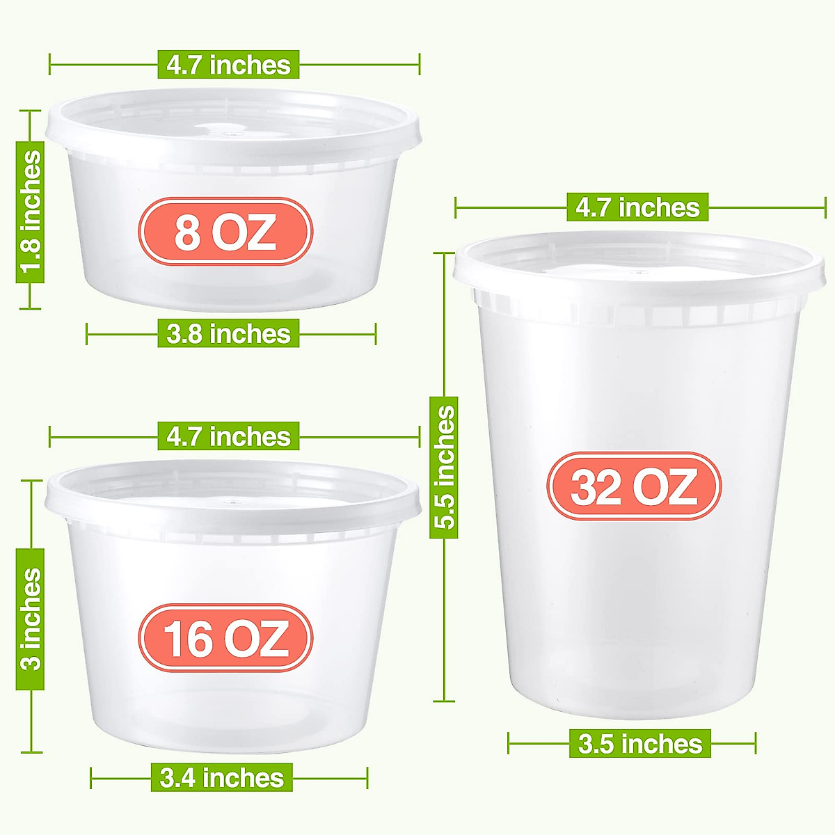 NEEBAKE 60 Set Deli-Containers-with-Lids: [8oz 16oz 32oz] Combo Plastic ...