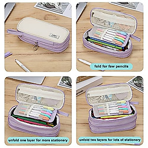 Tergopa Pencil Case Big Capacity Pencil Case Organizer for Girls Kids Adults Women Zipper Pencil Pouch Aesthetic Large Pen Case with Handle for School Office Purple