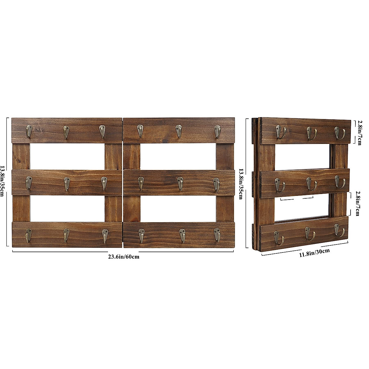 TRSPCWR Wood Coffee Mug Holder Stand 18 Hooks, Foldable Wall Mounted Cups Rack Organizer, Holder Rack for Coffee Station, Kitchen Storage and Home (Dark Brown)