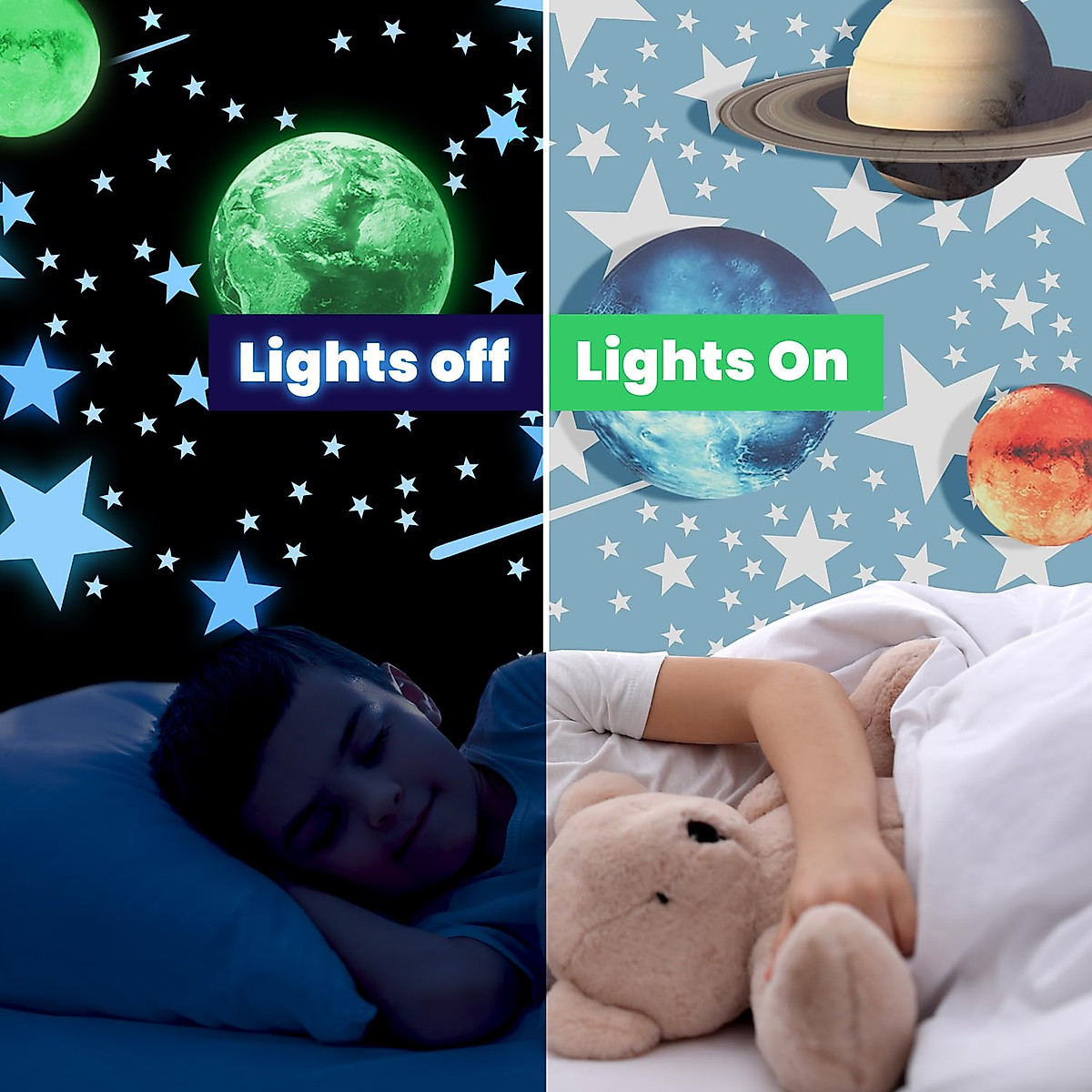Glow in The Dark Stars and Planets, Bright Solar System Wall Stickers -Glowing Ceiling Decals for Kids Bedroom Any Room,Shining Space Decoration, Birthday Christmas Gift for Boys and Girls (Blue)