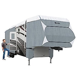 Classic Accessories Over Drive PolyPRO3 Deluxe 5th Wheel Cover or Toy Hauler Cover, Fits 23' - 26' RVs, Universal Camper Cover, Grey/Snow White