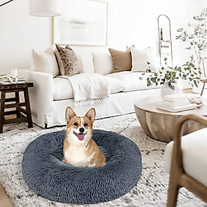 Calming Dog Bed Cat Bed, Washable Round Dog Bed - 23/30/36 inches Anti-Slip Faux Fur Donut Cuddler Cat Bed for Small Medium Large Dogs - Fits up to 25/45/100 lbs - Waterproof Bottom