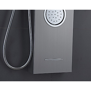 ELLO&ALLO Shower Panel System Tower with Shelf, LED Rainfall and Mist Head Rain Massage Stainless Steel Shower Fixtures with Adjustable Body Jets, Brushed Nickel