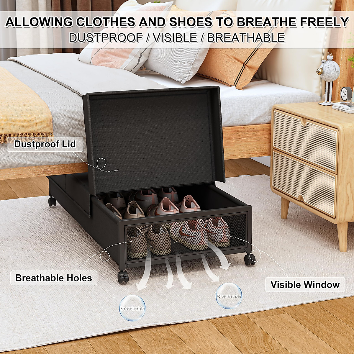 Under Bed Storage with Wheels,2 Pack Under Bed Storage Containers,36"Underbed Storage With Wheels,Under Bed Shoe Storage,Rolling Shoe Organizer Under Bed,Large Under Bed Drawers for Clothes,Blankets