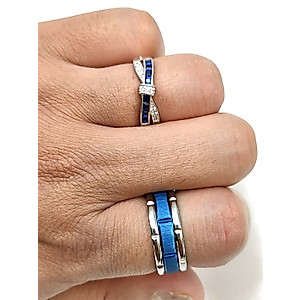 ringheart 2 Rings Couple Rings Bridal Sets Silver Ring Blue Cz Womens Wedding Ring Titanium Steel Man Wedding Bands