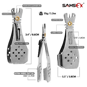SAMSFX Fishing Gear Knot Tying Tool Quick Knot Tools 3.4" Fishing Line Clipper with Retractor (5 in 1 Nipper & Carabiner Style Zinger Retractors)