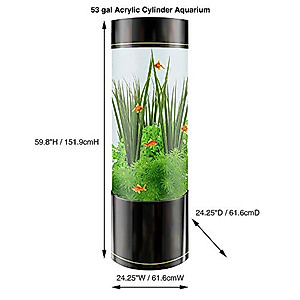 Penn-Plax Water World Luxury Large Cylinder Acrylic Aquarium with Built-in Stand and Storage Top – 360° View – Great for Freshwater and Saltwater Fish – 53 Gallons