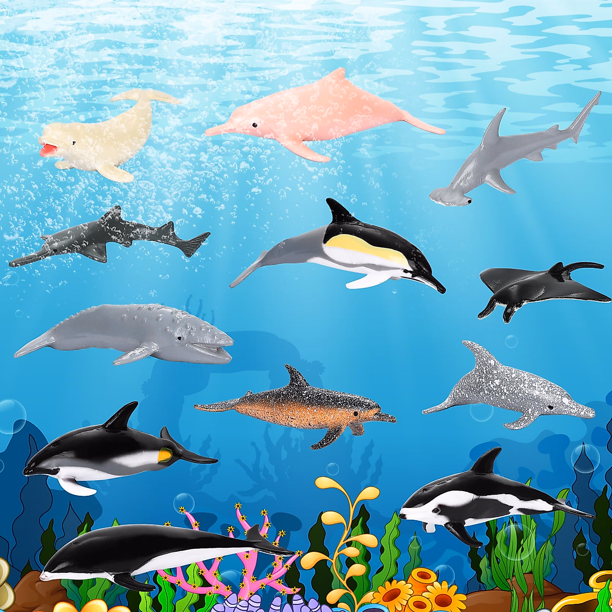 Dolphin Toy 12PCS Cake Topper Birthday Party Supplies Mini Dolphin Figurines Set Sea Creature Plastic Fish Learning Toy Gift