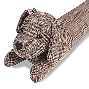 CERAYOU Dog Fabric Under Door Draft Stopper, 3LB Heavy Duty Decorative Soundproof Door Draft Blocker, 34 Inch Animal Energy Saving Draft Guard, Plaid