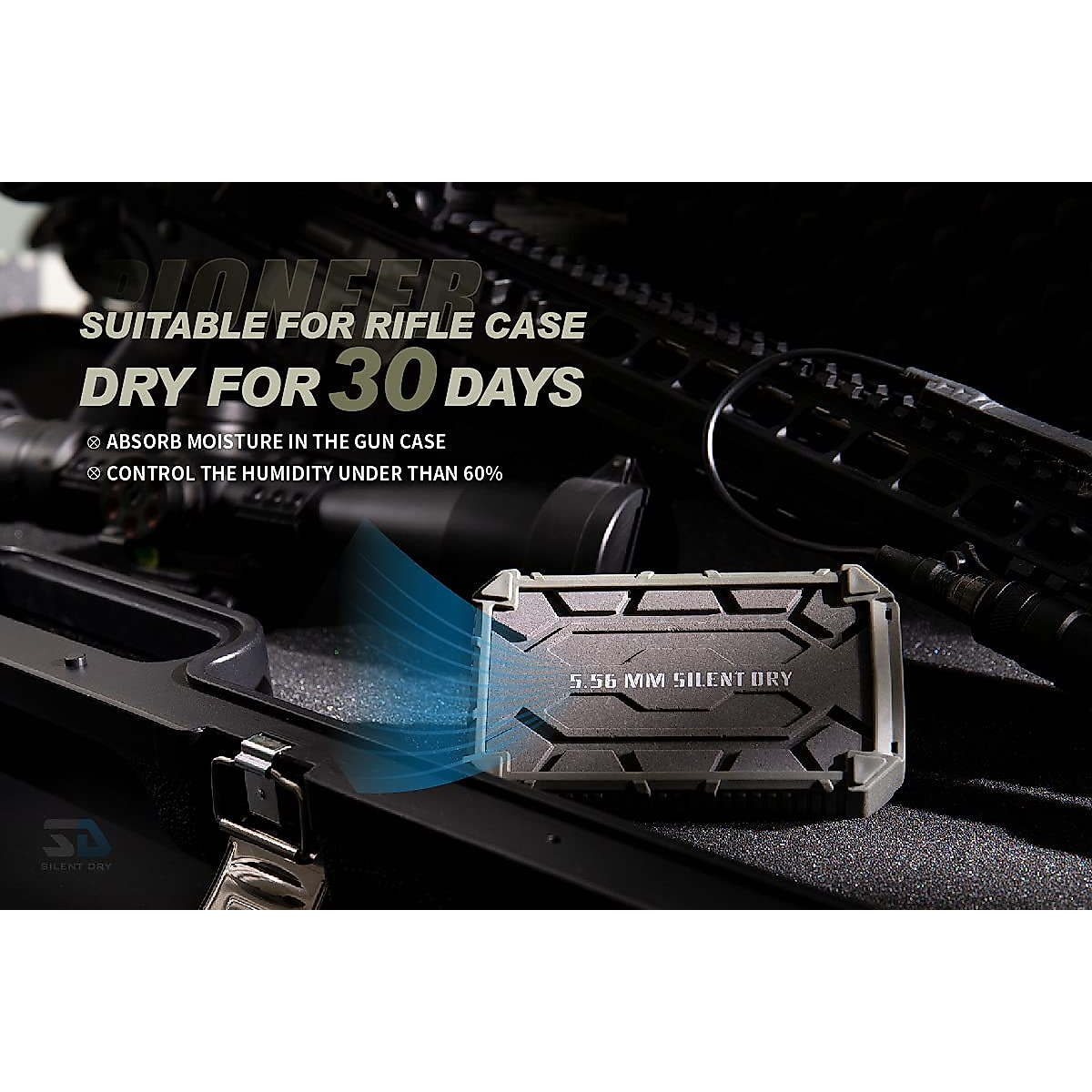 Silent Dry Gun Safe Dehumidifier, Reusable mini Portable Dryer effective for up to 20L, Fast renew and remover for Gun/Safe/Camera/Instrument, Pioneer, 1 piece (Swat Black)