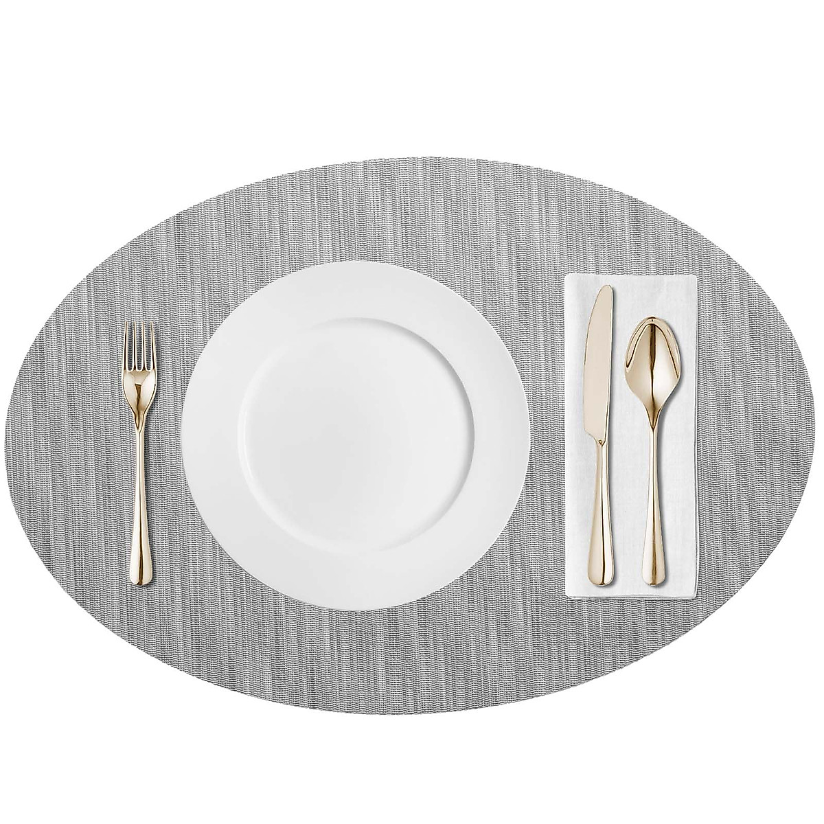 AHHFSMEI Placemats for Dining Table Woven Vinyl Plastic Place Mats Non-Slip Heat Insulation Stain Resistant Table Mats Washable Easy Clean 18.8x13 inches Placemats (Grey, 6)