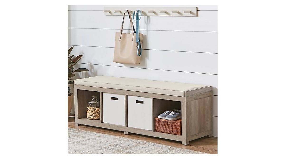 Versatile Rustic Gray Cube Organizer Storage Bench