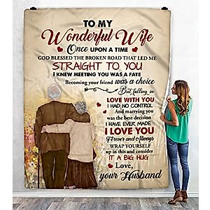 Personalized To My Wonderful Wife Throw Blanket, Gift To My Wife Blanket From Husband, Once Upon A Time, Love Letter Blanket, Customized Name, Custom Blanket for Valentine’s Day, Wedding, Anniversary