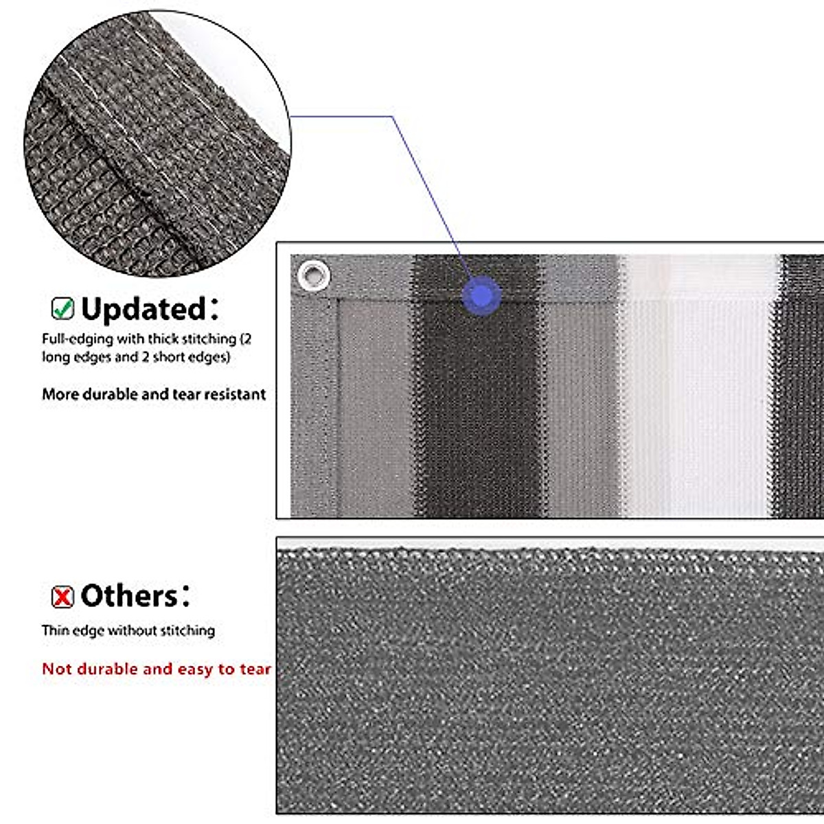 Sekey 2.46'×16.5' Balcony Privacy Screen Balcony Cover HDPE 220 g/m², Slightly Transparent Wind, with Eyelets, Nylon Cable Ties and Cord, Gray Stripes