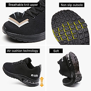 Running Shoes for Women Tennis Sneakers Air Cushion Arch Support Slip Resistance Memory Foam Mesh Comfortable Shoes for Walking Gym Athletic Work All Black US 8