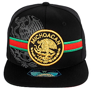 Mexican Hat Mexico State Federal Name Embroidered Snapback Flat Bill Baseball Cap (State-Michoacan) Black