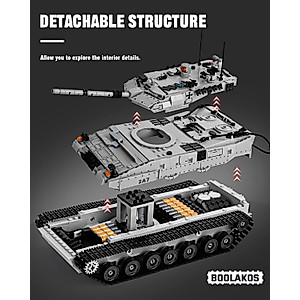 BOOLAKOS Leopard II A7 Main Battle Tank Building Block, Military Tank Building Toy Set to Display, Collectible WW2 Army Tank Model for Adults (1,498 Pieces)