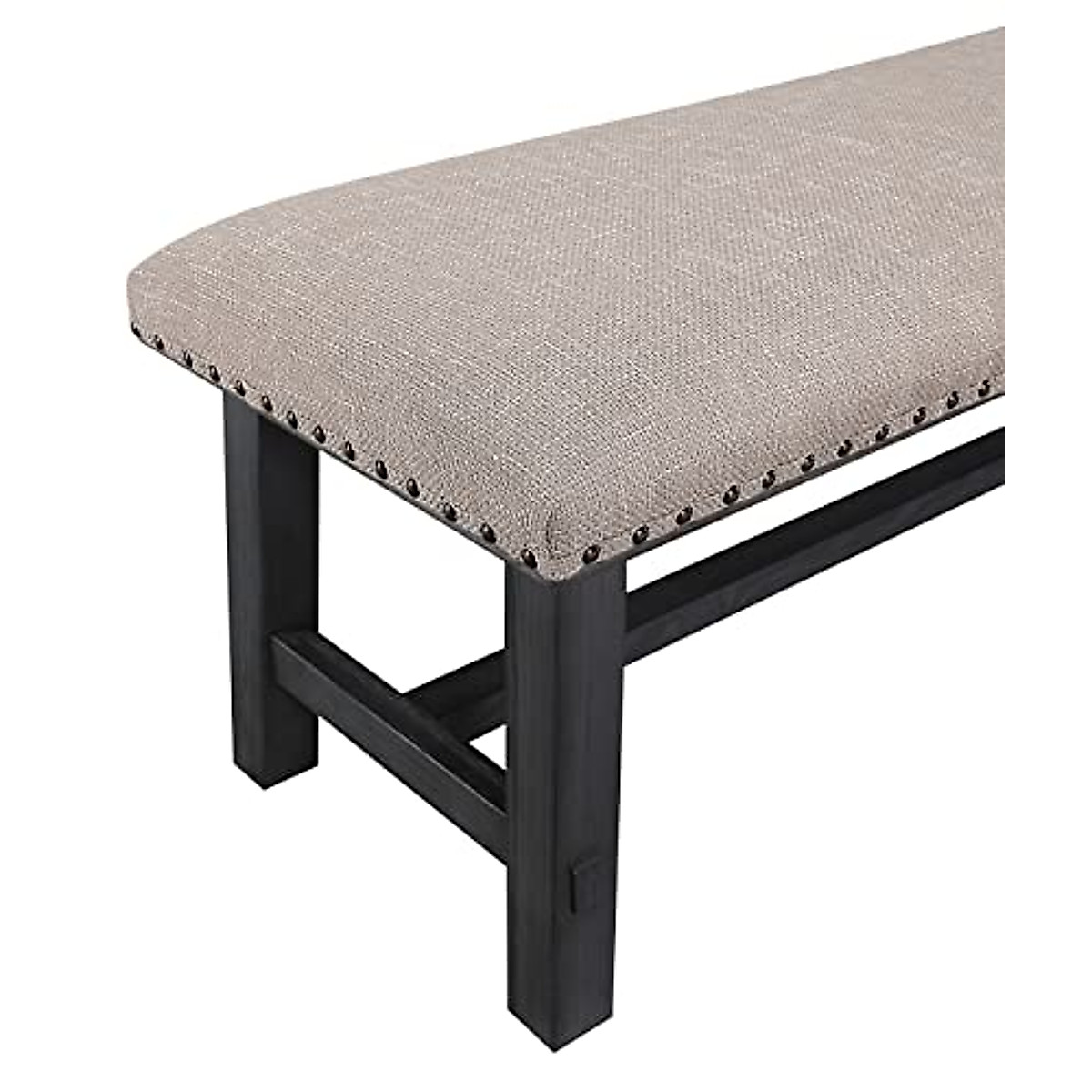 OSP Home Furnishings Callen Bench with Antique Bronze Nailhead Trim, Antique Grey Frame and Grey Fabric