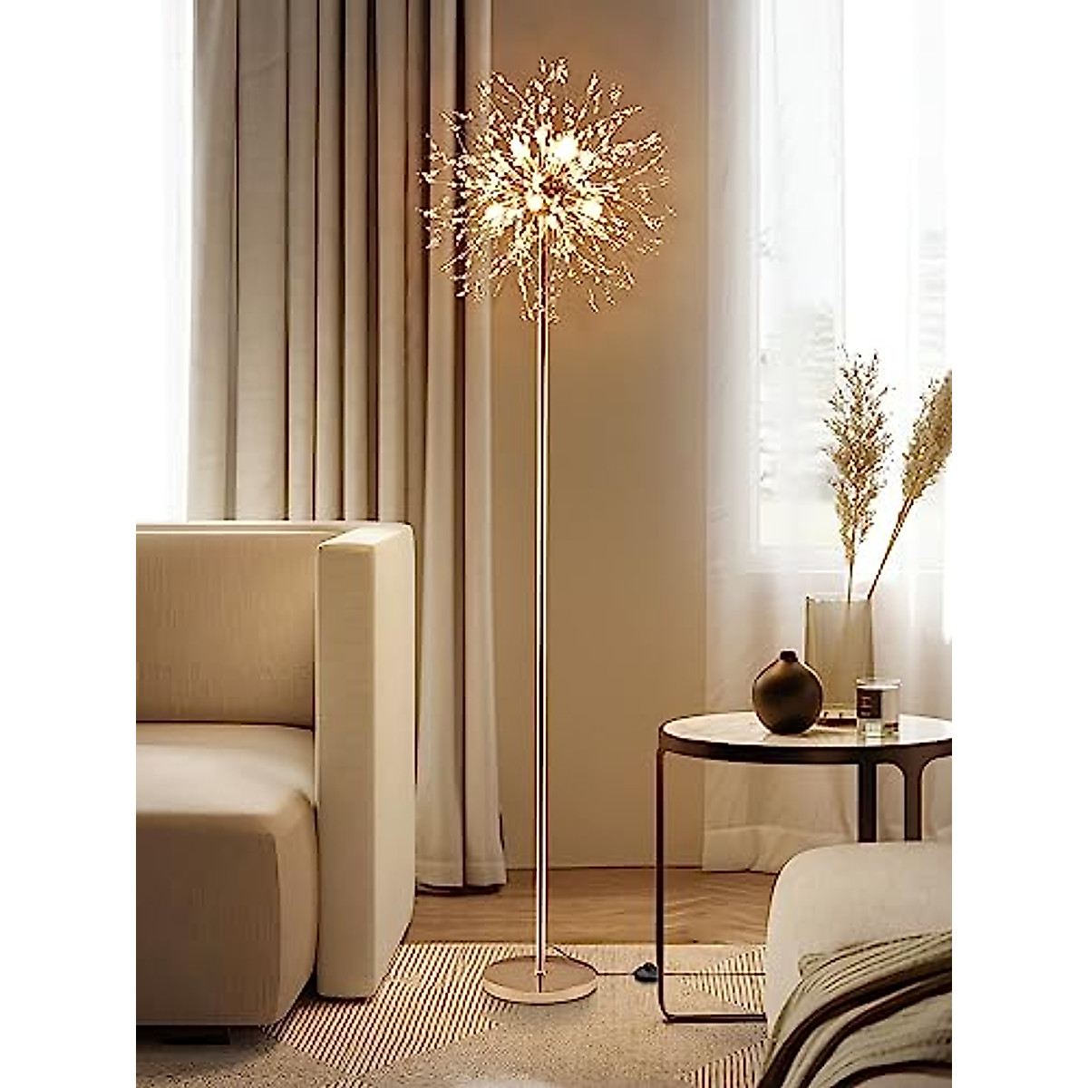 LEDIARY 75 Inch Tall Floor Lamp, Modern Standing Lamp for Living Room, LED Crystal Floor Lamp with On/Off Foot Switch, Industrial Gold Floor Lamp, Metal Tall Pole Lamp for Bedroom Office