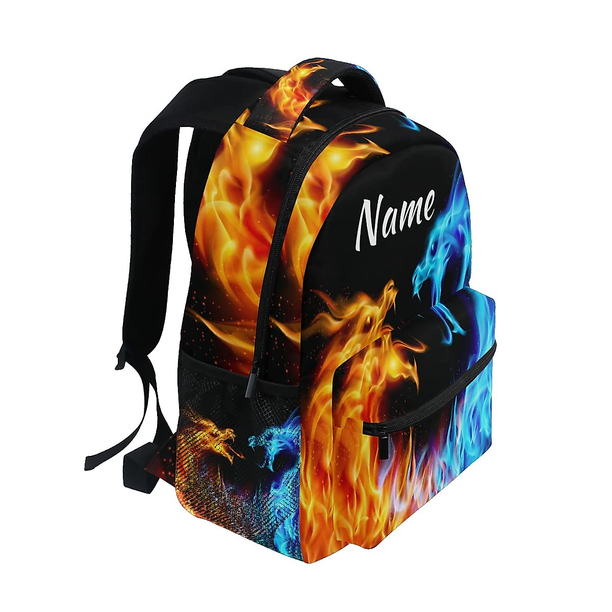Custom Blue And Red Fiery Dragons School Backpack Personalized Your Name Text Bookbag for Boys Girls Teens Casual Travel Bag Computer Laptop Daypack