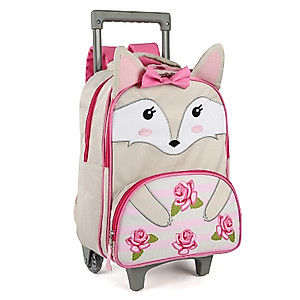 Toddler Rolling Backpack 16 inch Kids Wheeled Backpack Boys Girls Travel School Children Luggage Toddler Trip, Fox