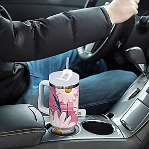 PaChyLuu 30 oz Insulated Tumbler with Handle and Straw Lid, Adorable Daisy Leak-Proof Stainless Steel Travel Coffee Mug for Car Cup Holder