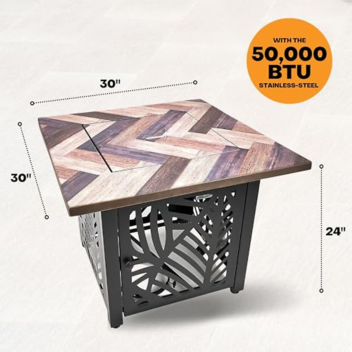 Endless Summer Darby 30 Inch Square Outdoor UV Printed 50,000 BTU LP Gas Fire Pit​ Table with Faux Wood Mantel and Stamped Steel Base