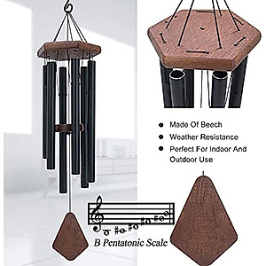 Wind Chimes Outdoor Deep Tone, Wind Chime Outdoor Sympathy Wind-Chime with 6 Tuned Tubes, Elegant Chime for Garden Patio Black Windchimes