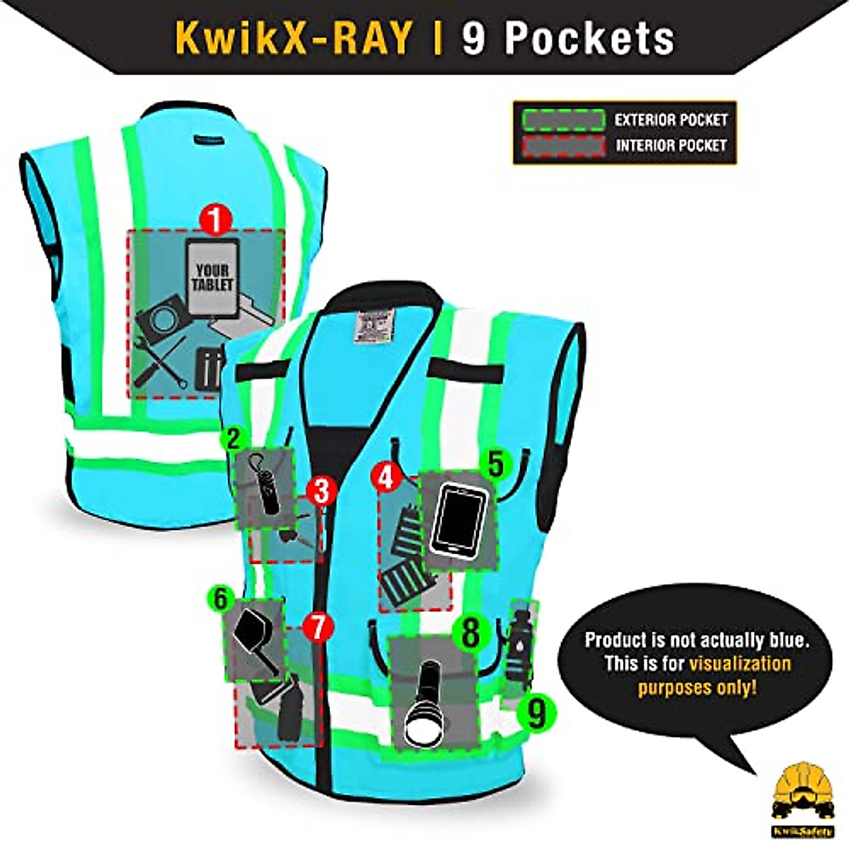 KwikSafety - Charlotte, NC - GODFATHER Safety Vest [CUSHIONED COLLAR] Class 2 ANSI OSHA High Visibility 9 Pockets Reflective Heavy Duty Mesh Vis Construction Industrial Surveyor Men/Yellow Large