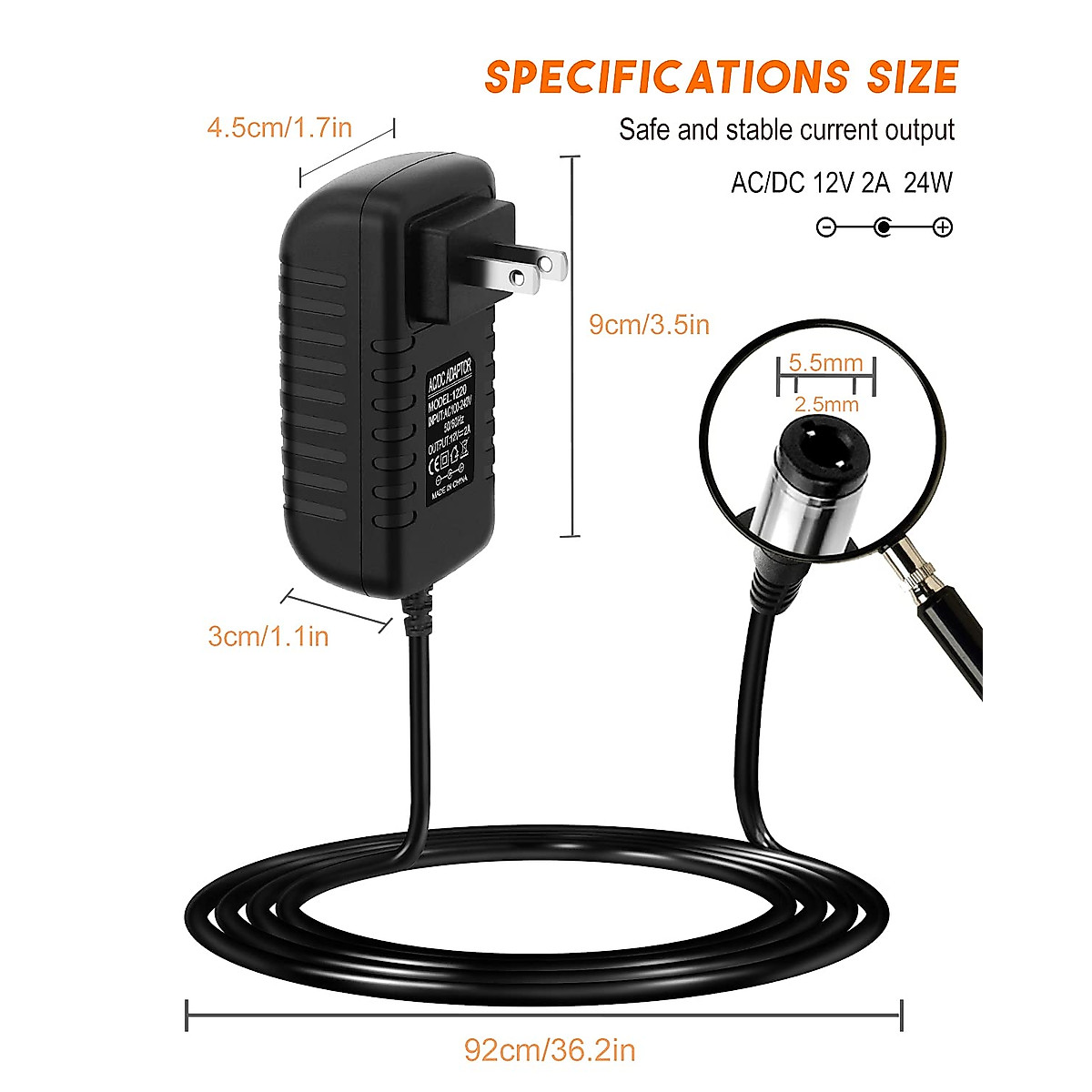 12 Volt 2A Power Adapter Supply12Volt 2000mA Universal AC Adapter AC 100-240V to DC 12V Power Supply Transformer Charger 2.5mm X 5.5mm Wall Plug for DC12V CCTV Camera LED Strip Light