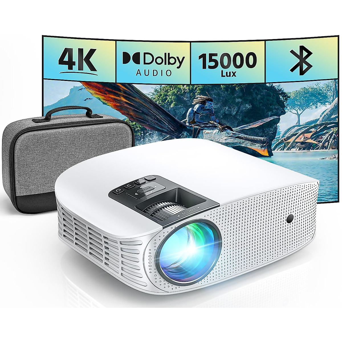Projector with 5G WiFi and Bluetooth, 15000L Full HD 1080P Outdoor Portable Video Projector 4K Support, Home Theater Movie Projector Compatible with HDMI, USB, Laptop, iOS & Android Phone
