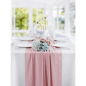 BEDDEB 10 Pack Dusty Rose Chiffon Table Runner 10Ft Sheer Wedding Table Runner 29x120 Inches Romantic Tulle Table Runner for Rustic Wedding Decor Birthday Party Bridal Baby Shower Table Decoration