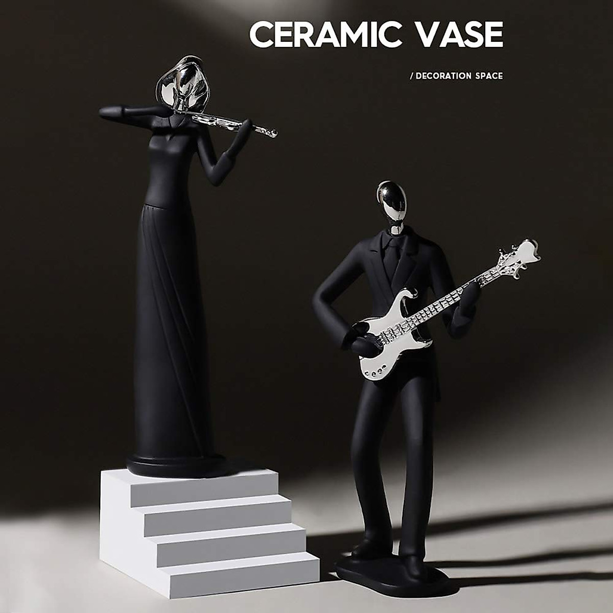 CALIDAKA Musical Instrument Player Figurine,Musical Modern Sculpture Collectible Abstract Statue,Musician Guitar Player Statue,Instrument Player Sculpture Bedroom Living Room Home Decor