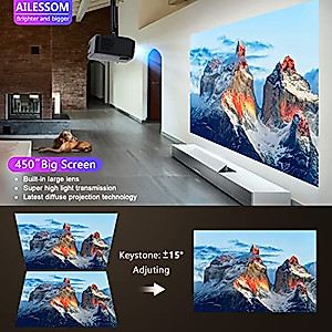 Native 1080P 5G WiFi Bluetooth Projector, AILESSOM 750ANSI 450" Display Support 4K Movie Projector, High Brightness for Home Theater and Business, Compatible with iOS/Android/TV Stick/PS4/HDMI/USB/PPT