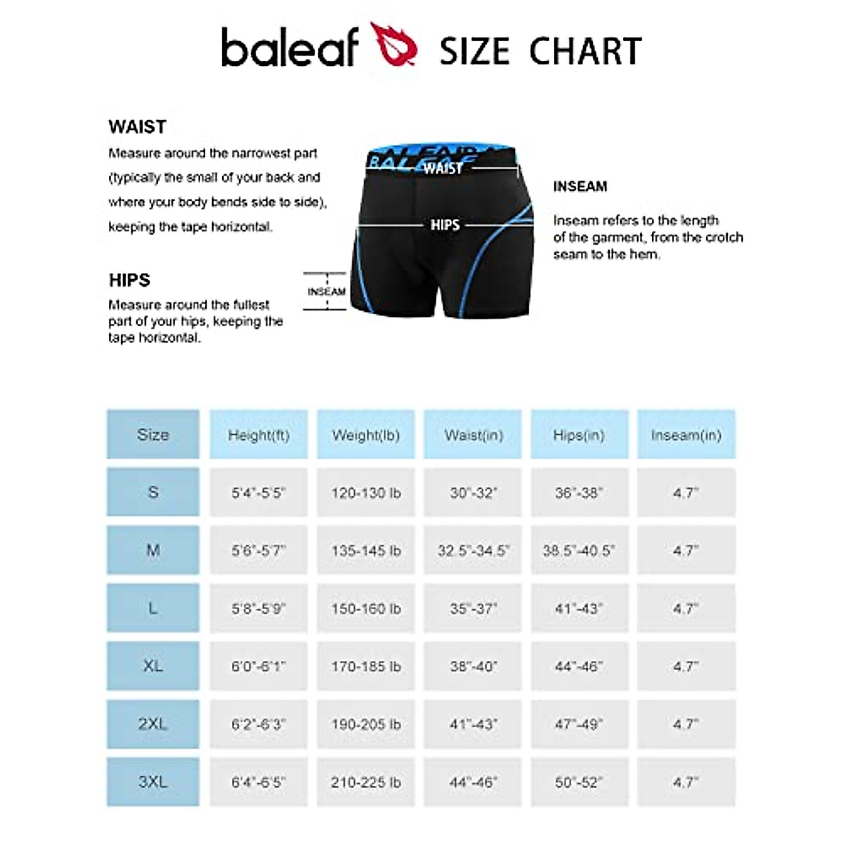 BALEAF Men's 3D Padded Bike Shorts Cycling Underwear MTB Liner Road Biking Bicycle Clothes Blue L