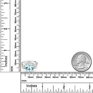 Gem Stone King 925 Sterling Silver and 10K Yellow Gold Cushion 10MM Gemstone Birthstone and Round 4MM White Moissanite 3 Stone Ring For Women Available In Size 5, 6, 7, 8, 9