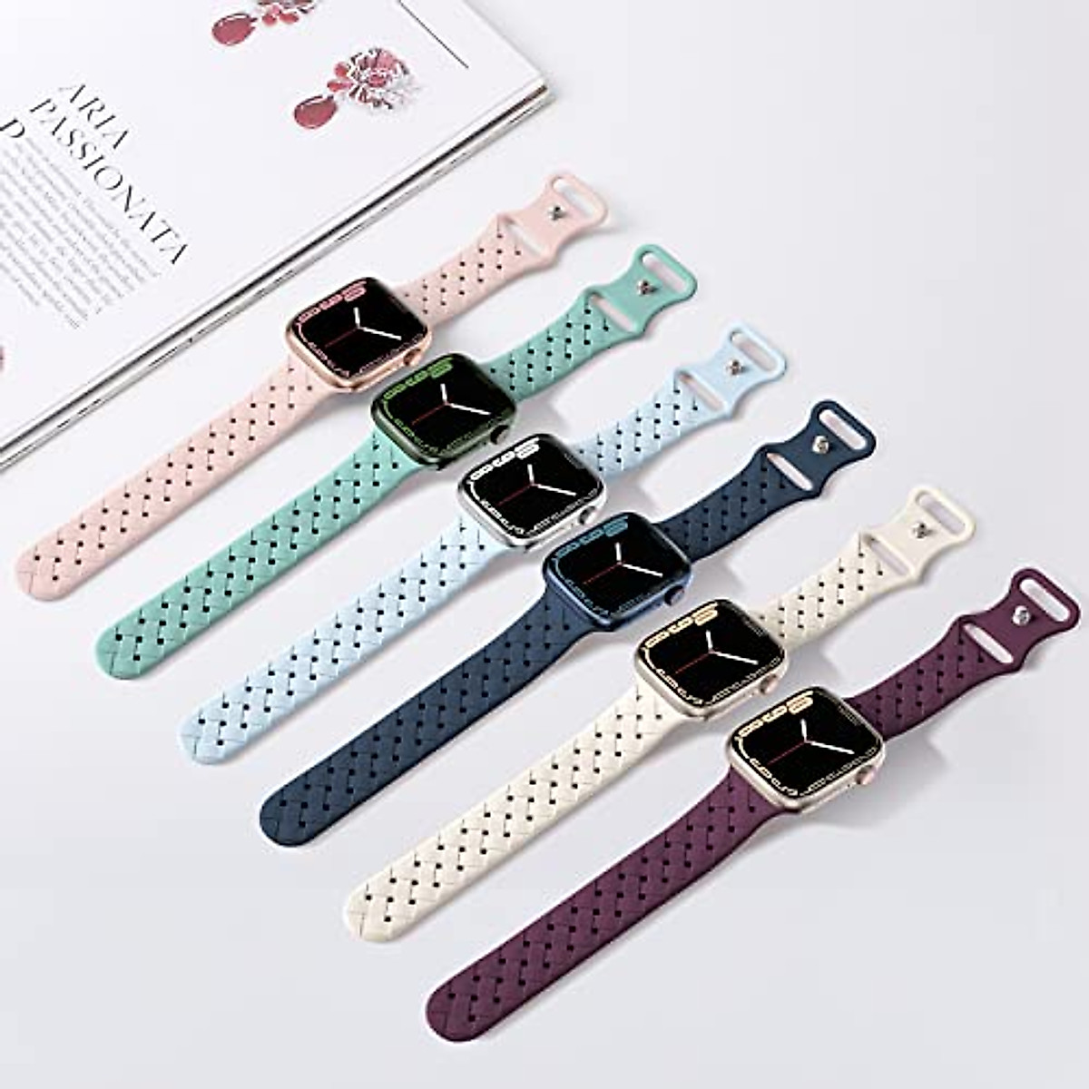 DYKEISS 6 Pack Sport Silicone Band Compatible with Apple Watch Band 41mm 45mm 40mm 44mm 38mm 42mm 49mm for Women Men, Breathable Soft Replacement Strap for iWatch Ultra Series 8/7/SE/6/5/4/3/2/1
