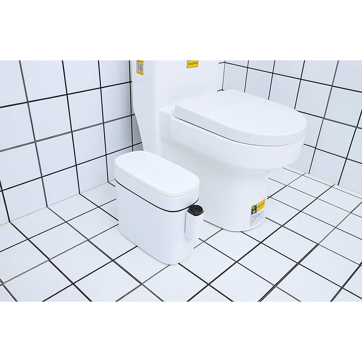 KLGO 12 Liter Slim Plastic Trash Can with Lid,2.6 Gallon Double Barrel Waste Basket,Rectangular Press Garbage Container Bin for Bathroom,Bedroom,Kitchen and Office,White (12 Liter)