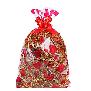 Kolewo4ever 40pcs Heart Cellophane Basket Bags Set 20pcs Heart Cellophane Wrap Clear Basket Bags With 20pcs Red Pull Bows for Valentine, Weddings, Bridal or Baby Showers (12x18inches)