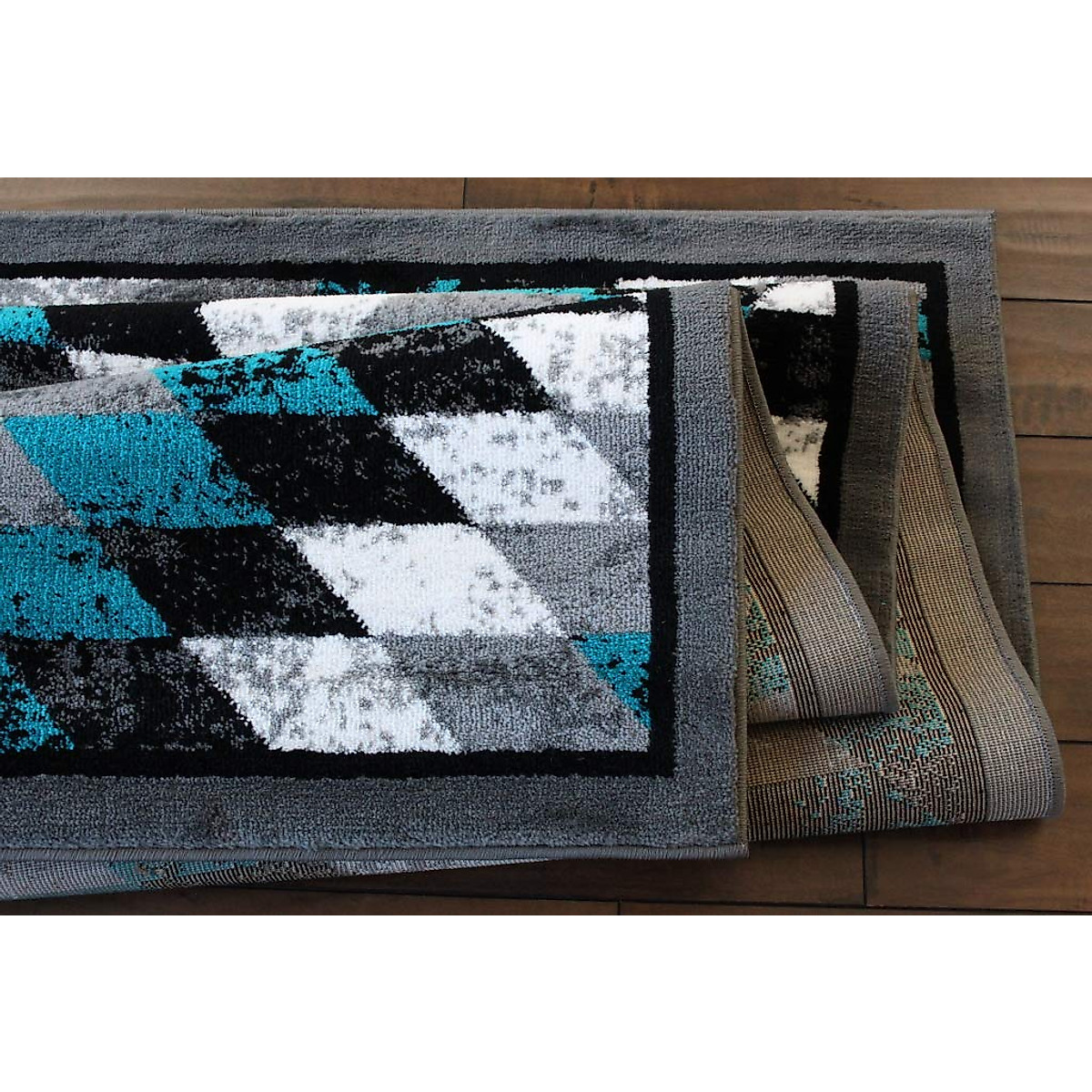 Masada Rugs, Stephanie Collection Area Rug Southwest Native American Distressed Design 1106 Turquoise Grey White Black (8 Feet X 10 Feet)