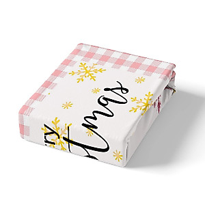 Erosebridal Merry Christmas Bedding Full Xmas Comforter Set for Kids Boys Girls Bedroom Cute Kawaii Bedding Comforter Sets Pink Grid Checkered Duvet Insert Happy New Year Holiday Quilted Comforter