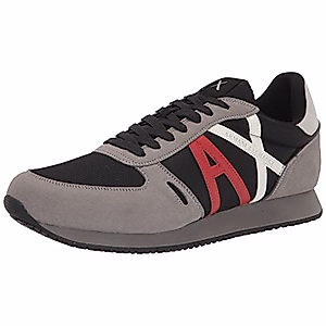 A|X ARMANI EXCHANGE Men's Retro Trainer Sneaker, Shark + Black, 12