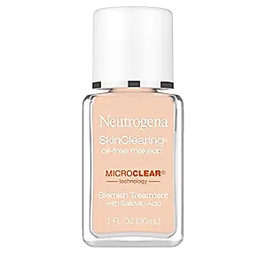 Neutrogena SkinClearing Oil-Free Acne and Blemish Fighting Liquid Foundation with Salicylic Acid Acne Medicine, Shine Controlling, for Acne Prone Skin, 80 Medium Beige, 1 fl. oz