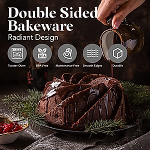 NEZART Silicone Cake Pans, Savarin Kitchen Cake Pans Mold, Non-stick Fluted Cake Pan with Spiral Design for Cake Jello Bread Birthday Party Perfect Bakeware for Cake, Jello, Gelatin, Bread