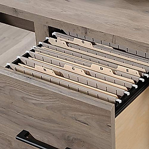 Sauder Summit Station L-Desk, L: 58.66" x W: 66.46" x H: 29.02", Laurel Oak finish