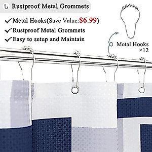 Naturoom Modern Geometric Shower Curtain Blue, Water Repellent, Polyester Bath Curtain for Bathroom, Textured Fabric Curtain Set with 12 Hooks, Machine Washable, 72 x 72 inch
