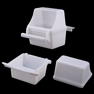 HONGYUNHX 2 Pcs Small Bird Slot Feeder Plastic Bird Water Dispenser Bowl No Mess Cage Hanging Feeder Cup Small Birds Cage accesory,White
