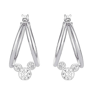 Disney Mickey Mouse Captured Hoop Earrings Sterling Silver Cubic Zirconia Jewelry for Women