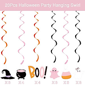 20Pcs Halloween Party Hanging Swirl,Cute Pink Ghost Sugar Bat Boo Ceiling Hanging Streamers for Halloween Baby Shower,Kids Halloween Birthday Themed Party,Halloween Party Swirl Decorations